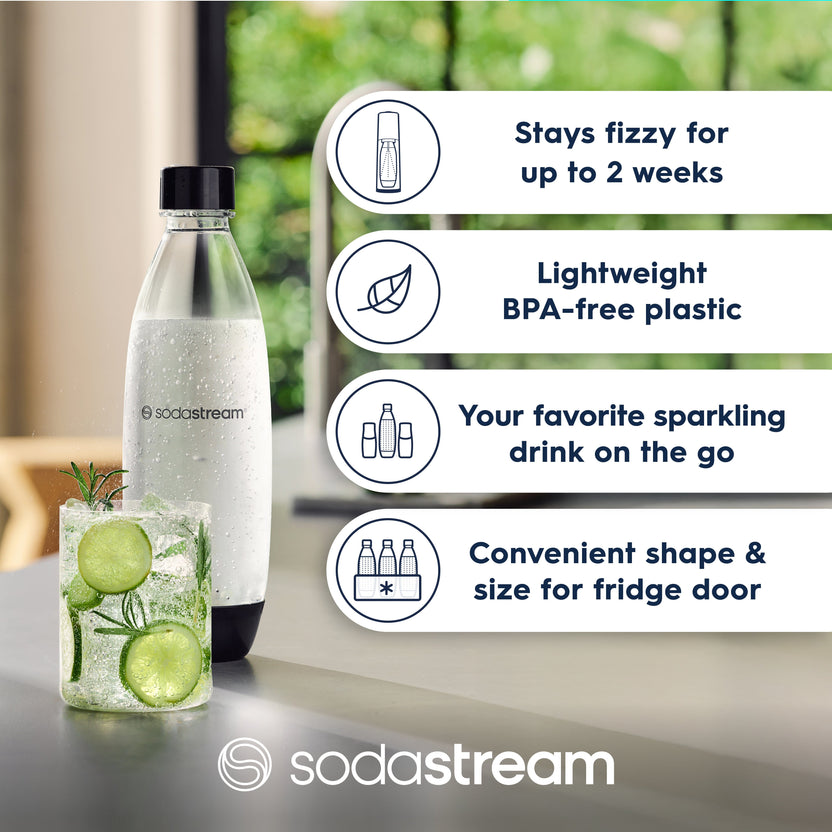 SodaStream 1L Slim Dishwasher Safe Bottles Twin Pack - Black